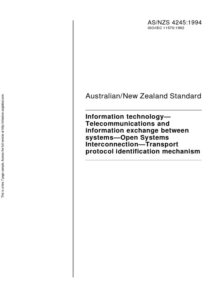 As NZS 4245-1994 Information Technology - Telecommunications and Information Exchange Between ...