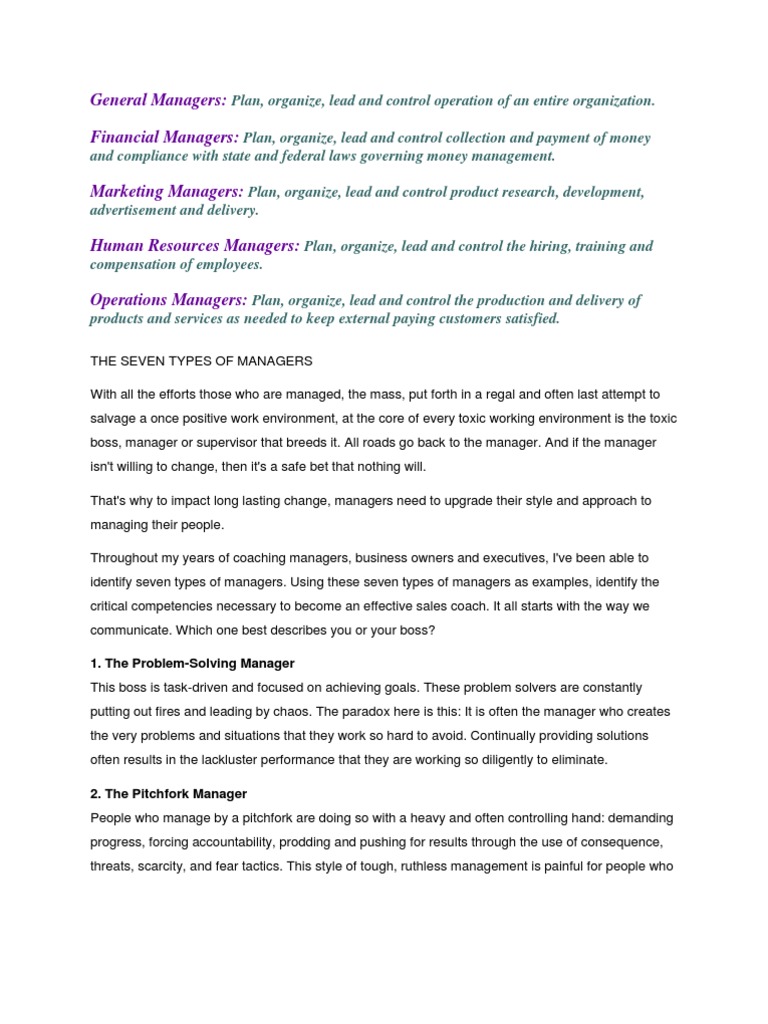 Types of Managers | PDF | Top Down And Bottom Up Design | Competence ...