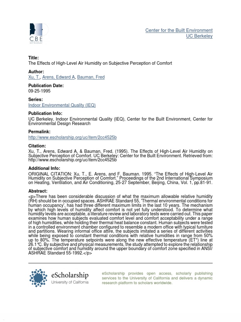 Humidity's Impact on Comfort Perception | PDF | Science & Mathematics | Technology & Engineering
