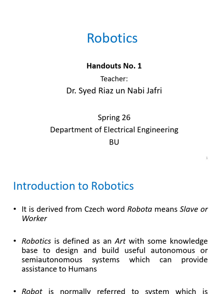 Robotics Spring 26 Part 1 | PDF | Actuator | Robot