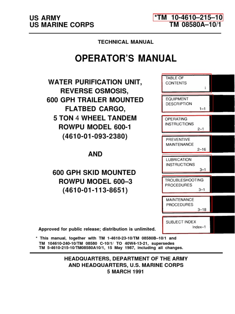 US ARMY US MARINE CORPS TM 10-4610-215-10 TM 08580A-10/1 TECHNICAL ...