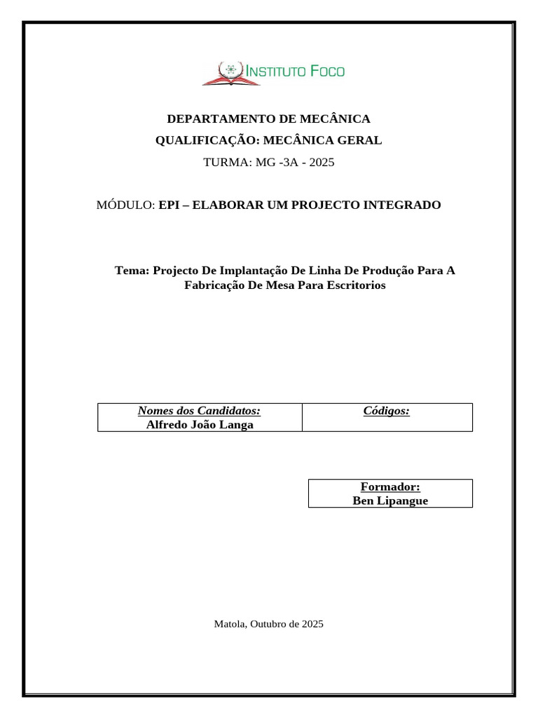Template de Relatorio_Projecto Integrado_V148 Langa Alfredo | PDF ...