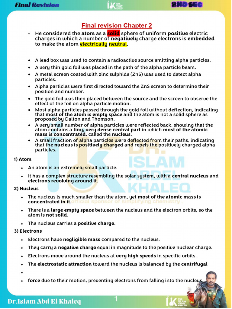 Egypt. Chemistry 1st term 2026, revision on ch2 | PDF