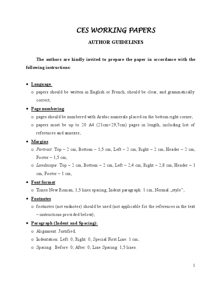 Ces Working Papers: Author Guidelines | Download Free PDF | Times New ...