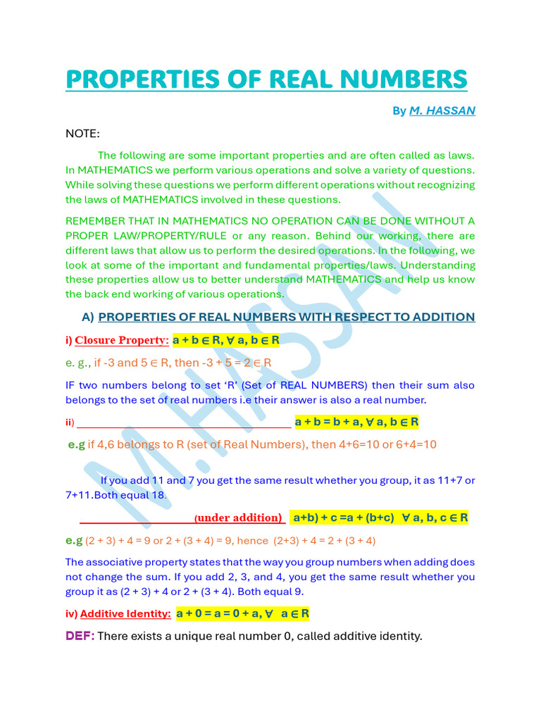 Properties of Real Numbers(2) (1) | PDF