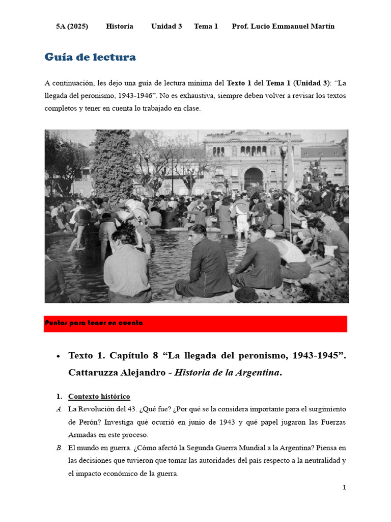 Guía de Lectura Unidad 3 Tema 1 (Texto 1) | PDF | Argentina