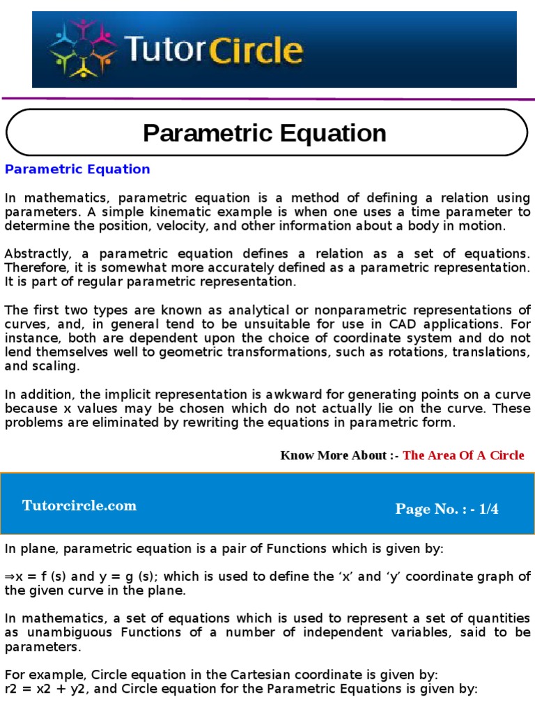Parametric Equation | PDF | Equations | Mathematical Analysis