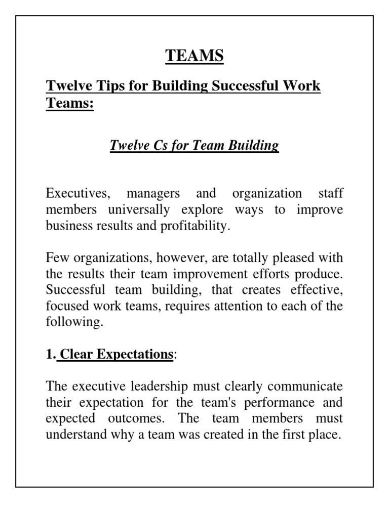 Teams: Twelve Tips For Building Successful Work Teams | Download Free ...