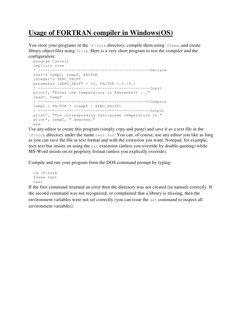 Usage of Fortran Compiler | PDF