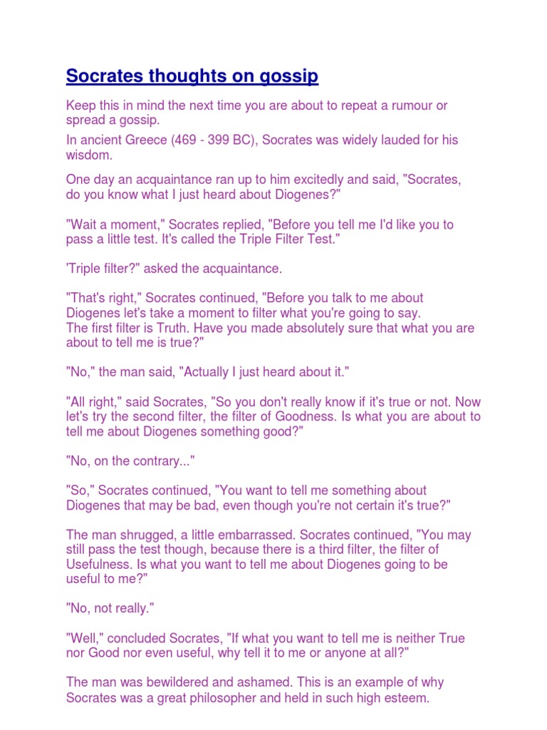 Socrates Thoughts On Gossip | PDF