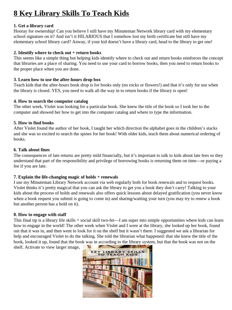8 Key Library Skills To Teach Kids | PDF | Libraries | Chess Theory