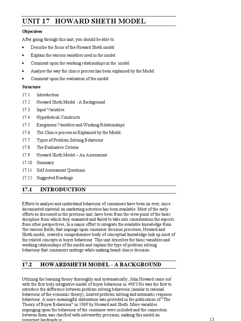 Howard Seth Model | PDF | Consumer Behaviour | Behavior