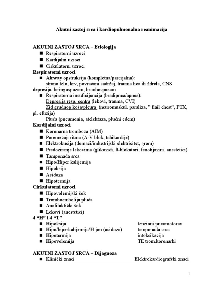 Akutni Zastoj Srca I Kardiopulmonalna Reanimacija | PDF