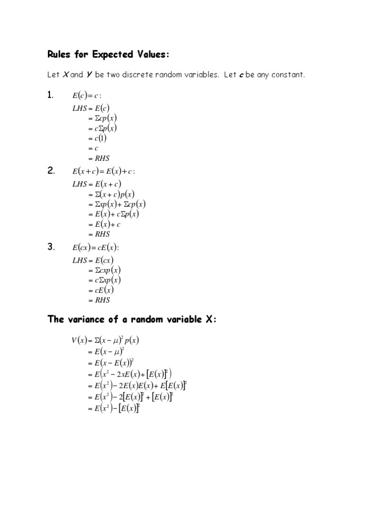 Expected Value and Variance Rules | PDF