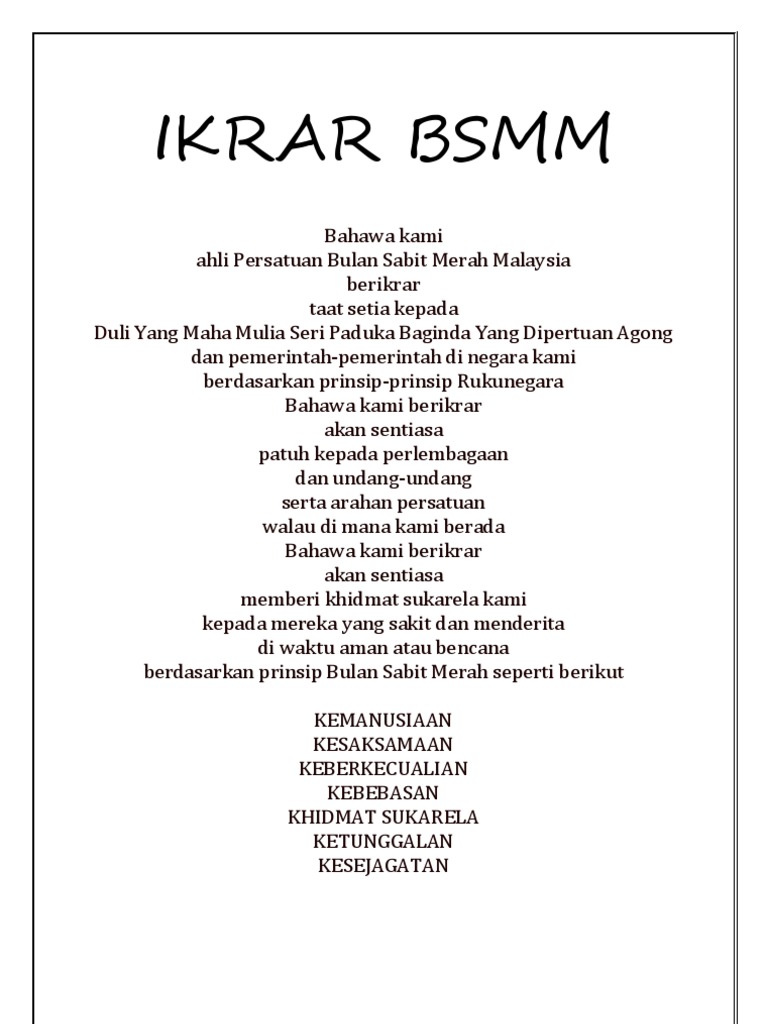 Ikrar Dan Lagu BSMM | PDF