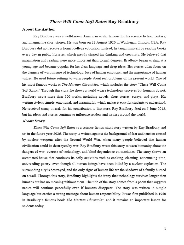 3.1 There Will Come Soft Rains Ray Bradbury | PDF | Ray Bradbury ...