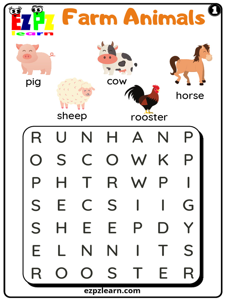 1 Farm Animals Word Search | PDF