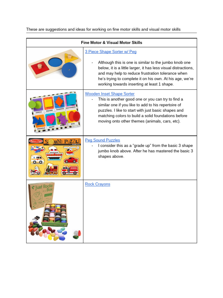 Fine Motor Activities and Ideas | PDF