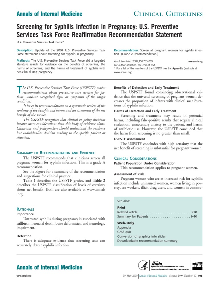 Screening All Pregnant Women for Syphilis: US Preventive Services Task ...