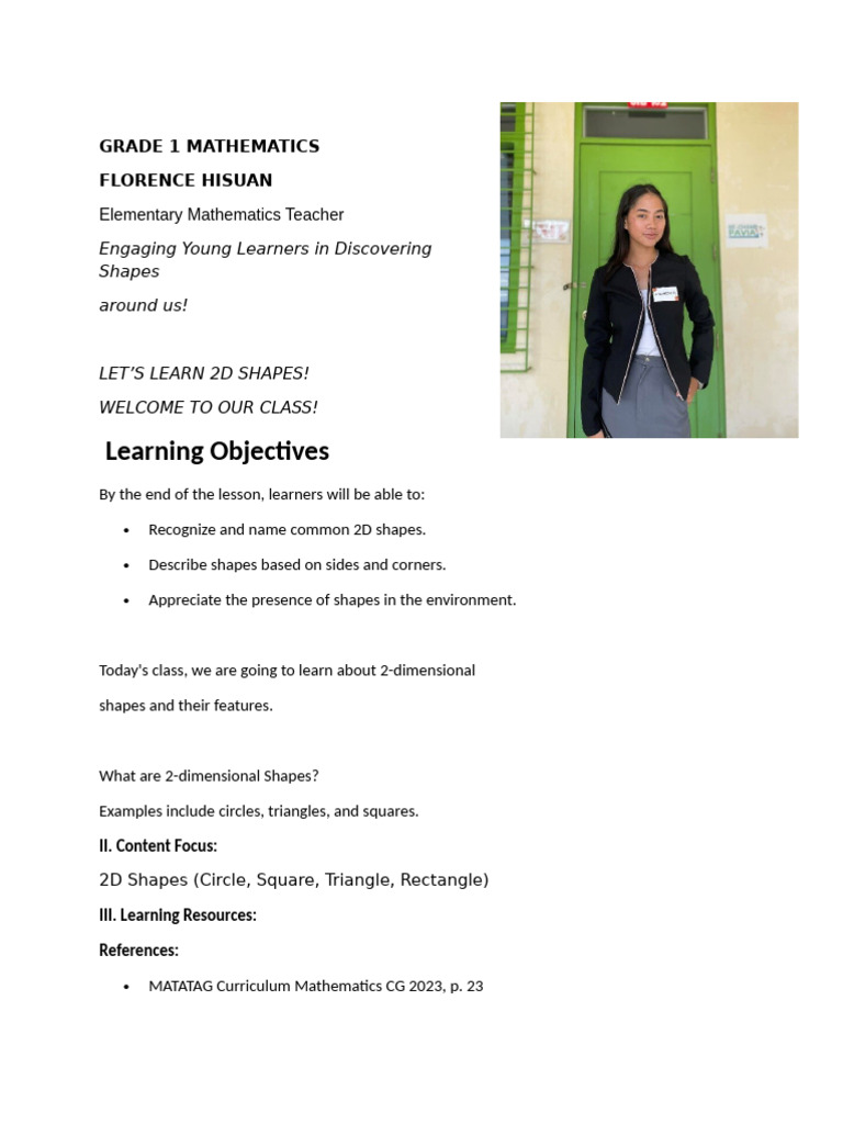 One Day Lesson Plan Florence Hisuan | PDF | Learning | Shape