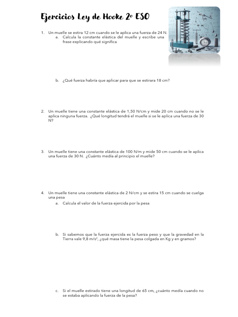 Ejercicios Ley de Hooke. 2º ESO. Carlos FQ | PDF