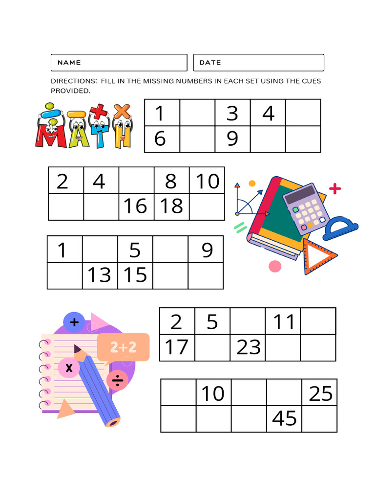 Math Sequence Missing Numbers Worksheet | PDF