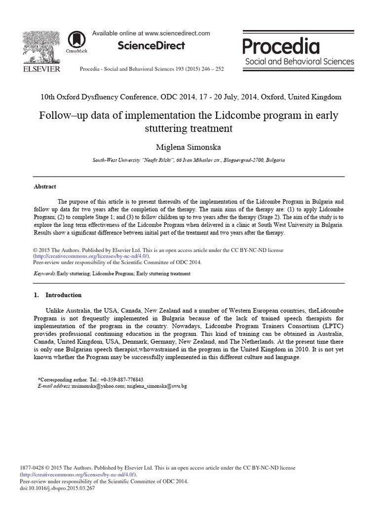 Follow-Up Data of Implementation The Lidcombe Program in Early ...