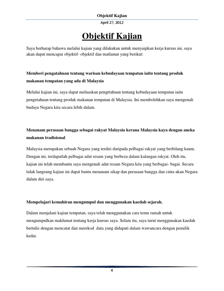 4.0 Objektif Kajian | PDF