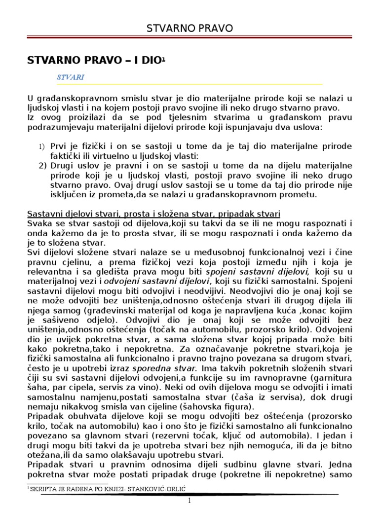Stvarno Pravo Skripta | PDF