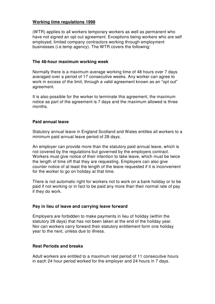 Working Time Regulations and Employment Contracts | PDF | Working Time ...