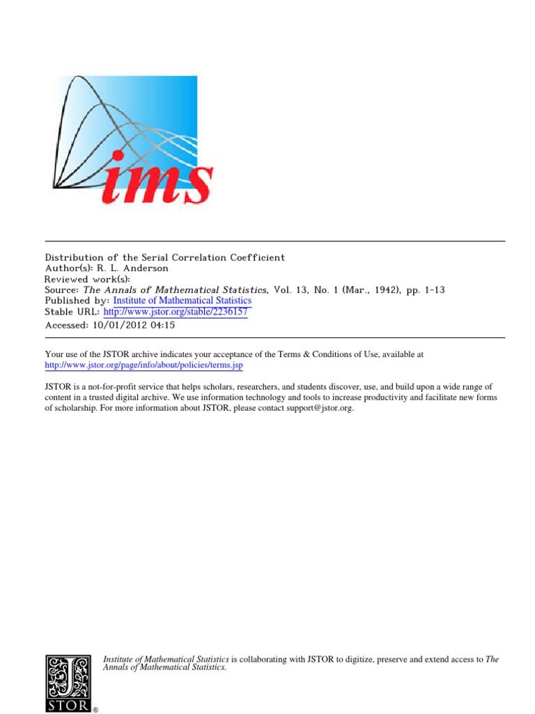 Anderson Distribution of The Correlation Coefficient | PDF ...