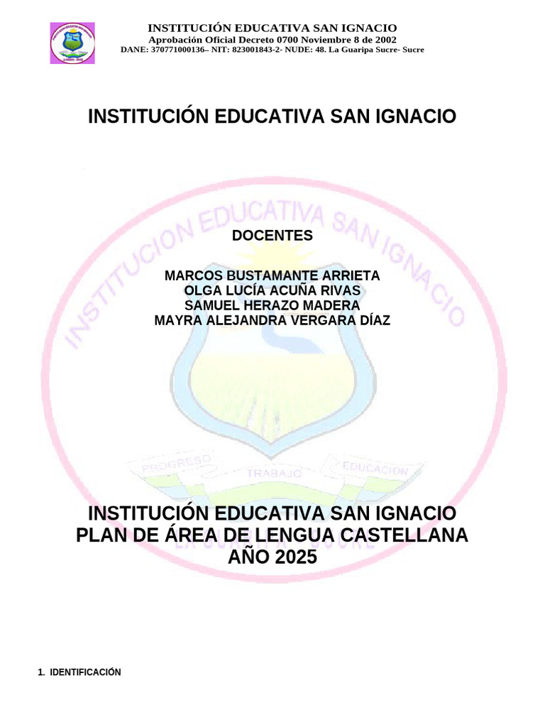 02 - PLAN DE AREA - LENGUA CASTELLANA I.E. SAN INGNACIO 2024 | PDF ...