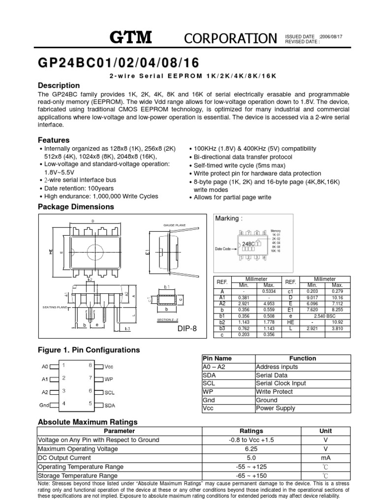 Datasheet EEPROM | PDF | Electronics | Digital Electronics
