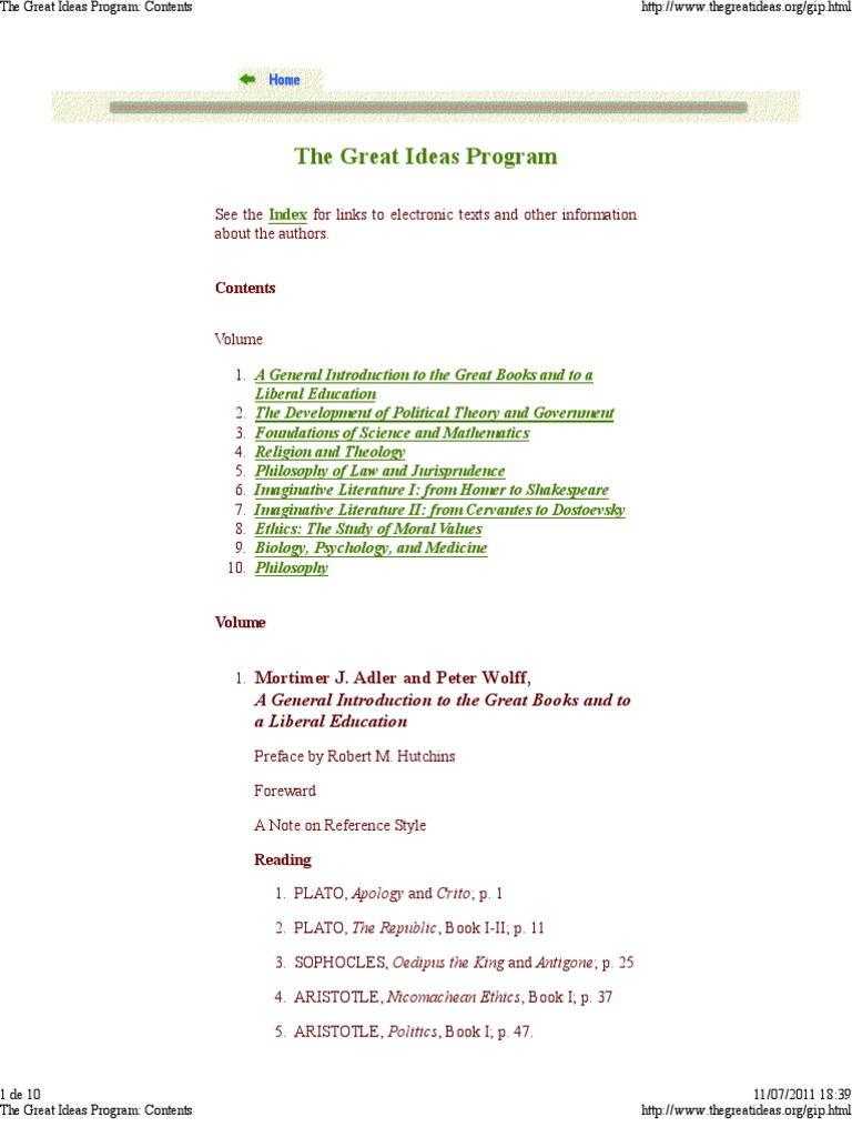 The Great Ideas Program: A Comprehensive Table of Contents for an ...