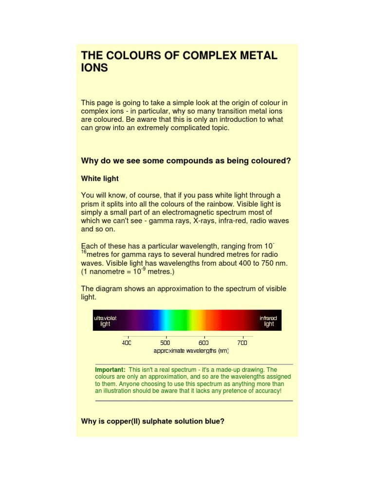 The Colours of Complex Metal Ions | PDF | Coordination Complex ...