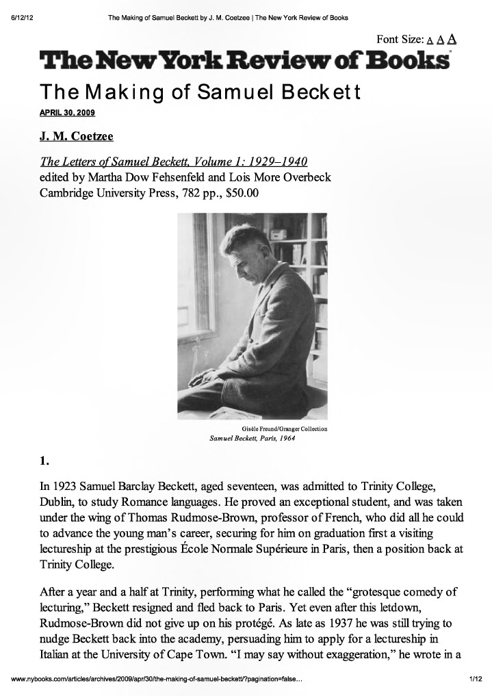 The Making of Samuel Beckett by Coetzee | PDF