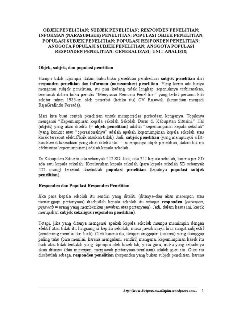 Subjek Dan Objek Penelitian | PDF