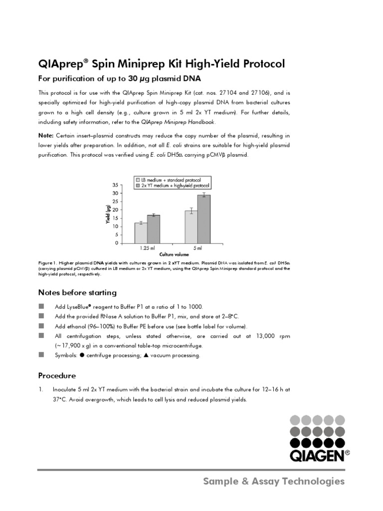 High Yield Miniprep Protocol | PDF | Laboratory Techniques | Biochemistry
