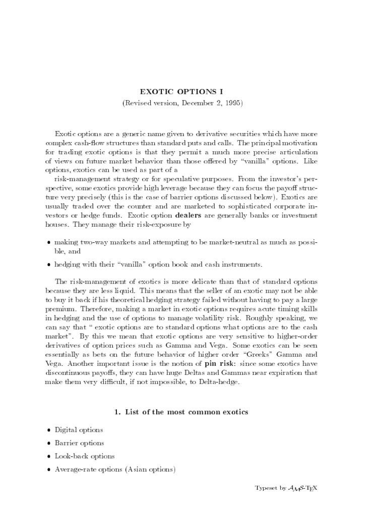 An Introduction to Exotic Options: Classification, Pricing Methods and ...