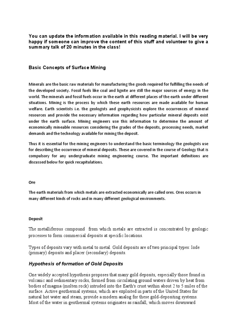 Basic Concepts of Surface Mining | PDF | Mining | Rock (Geology)