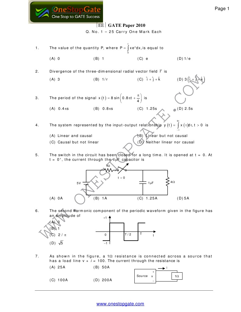 GATE Electrical Engineering Sample Paper 2010 | PDF