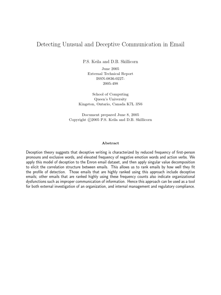 Detecting Unusual and Deceptive Communication in Email: P.S. Keila and ...