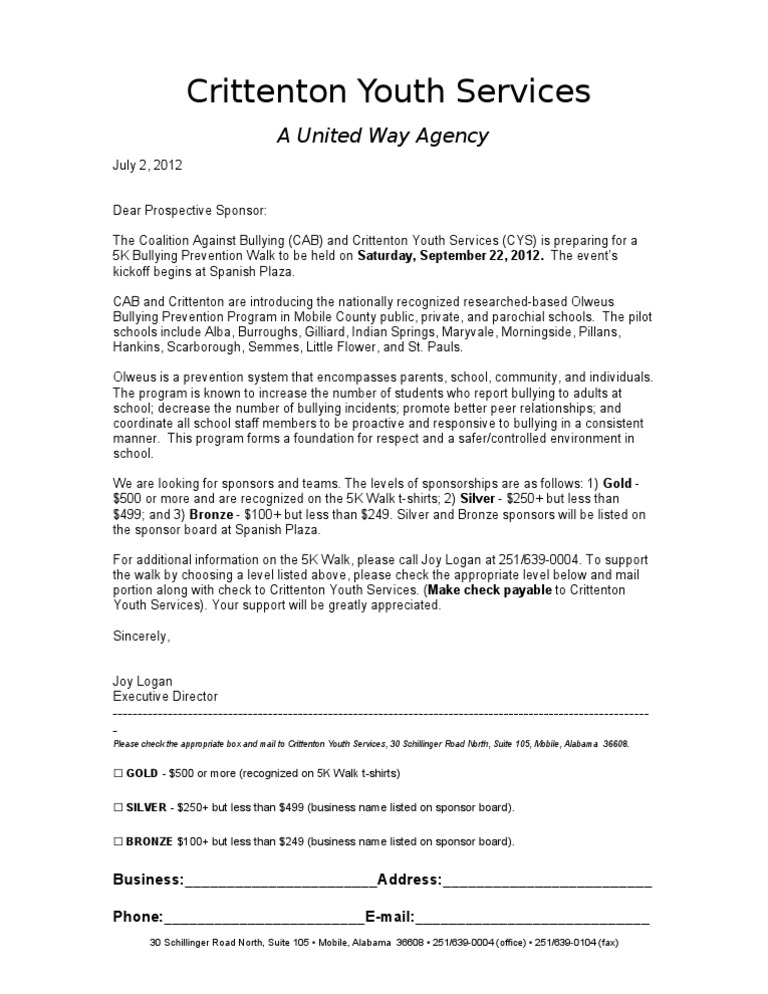 CAB Walk Sponsor Letter | PDF