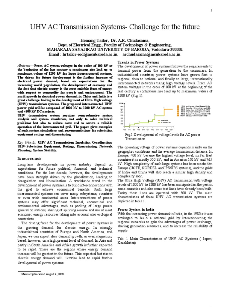 UHV AC Transmission Systems | PDF | Electric Power Transmission ...