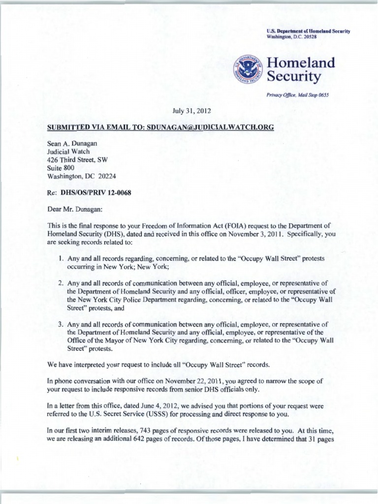 1527 Final Letter | PDF | United States Department Of Homeland Security ...