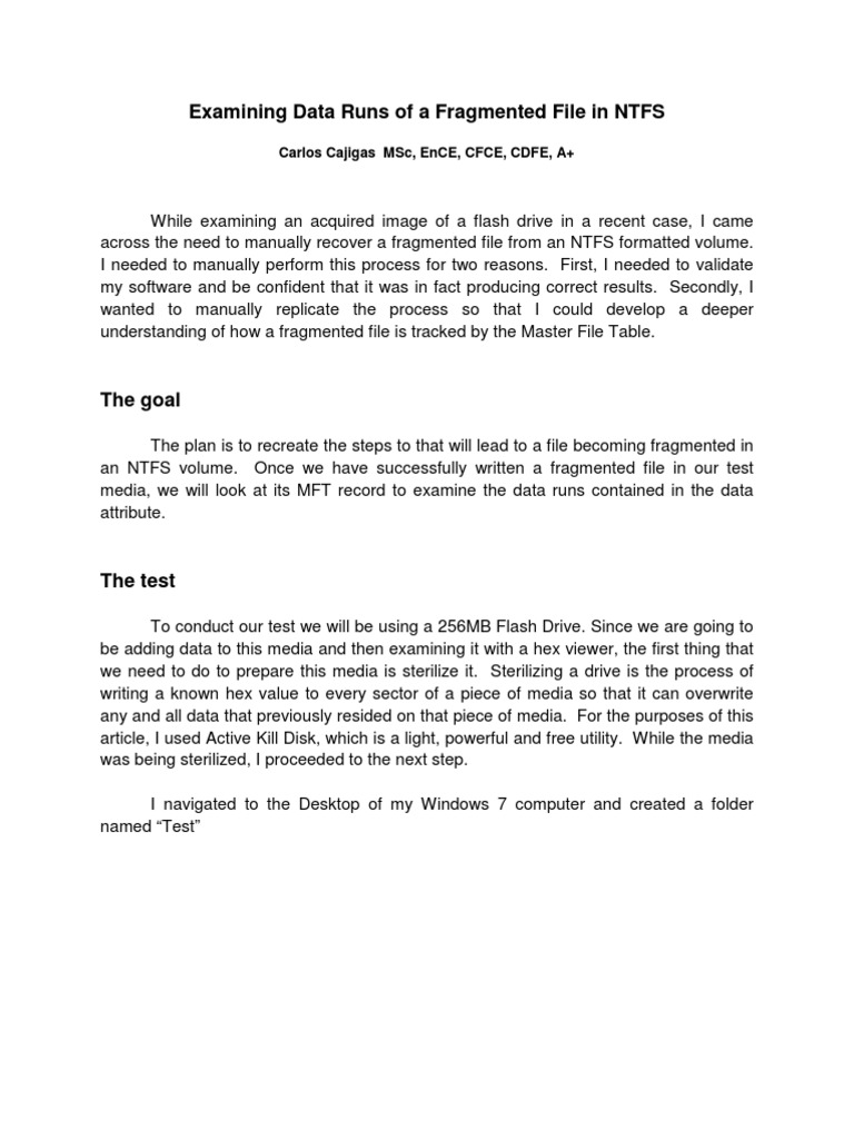 Examining Data Runs of A Fragmented File in NTFS | PDF | Text File ...