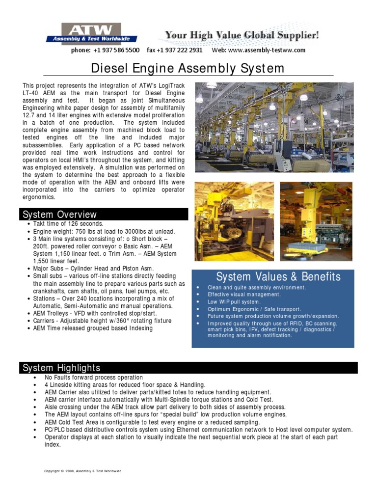 Diesel Engine Assembly System | PDF | Engines | Diesel Engine