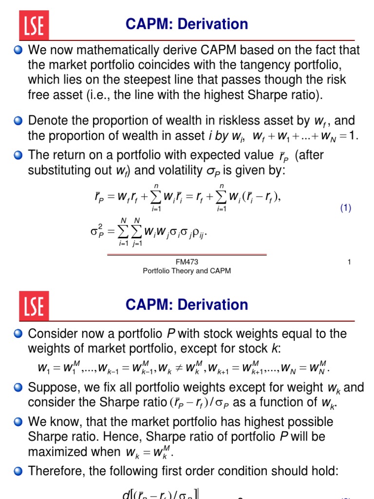 Lecture 4 - CAPM Proof | PDF | Capital Asset Pricing Model | Portfolio ...