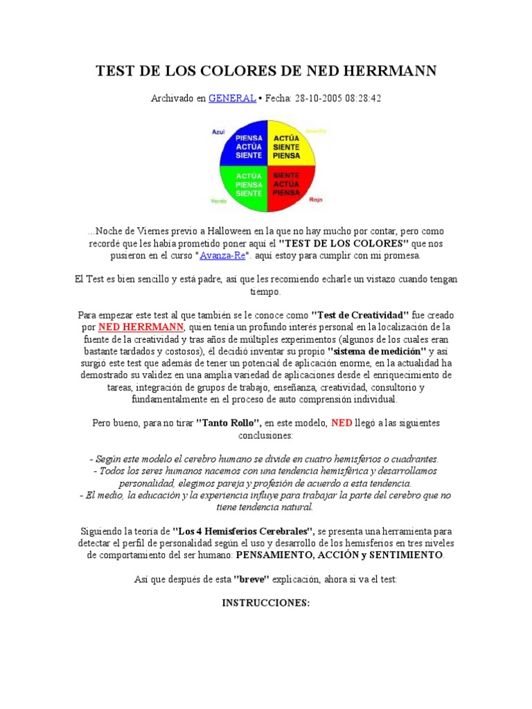 Test de Creatividad - Herrmann | PDF | Hemisferio cerebral | Creatividad