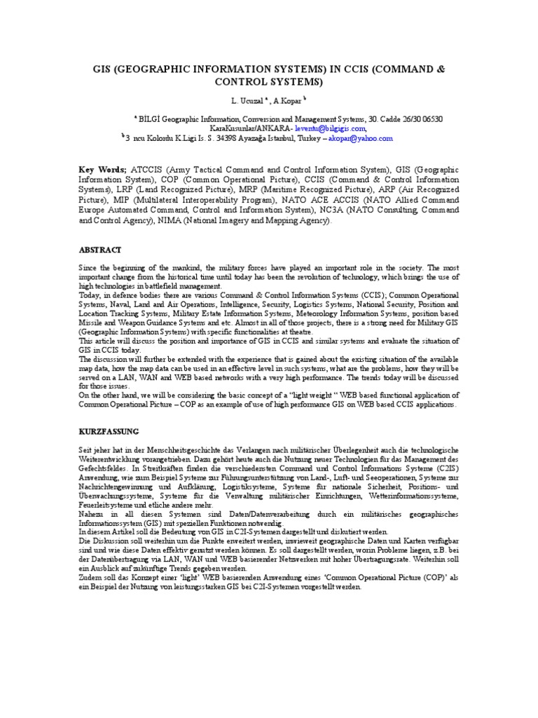 Gis (Geographic Information Systems) in Ccis (Command & Control Systems ...